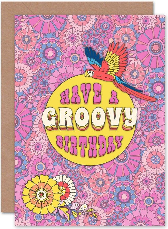 Artery8 Birthday 70s Groovy Trippy Floral Greetings Card Plus Envelope ...