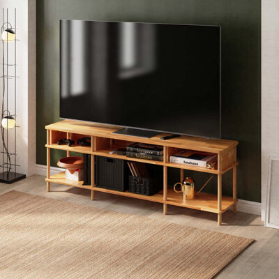 Demontha Solid Wood 70.9" High TV Stand with Open Shelves Stylish ...