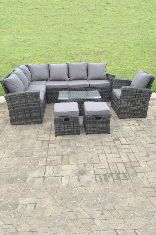 Fimous 9 Seater High Back Rattan Set Corner Sofa With Oblong Coffee ...