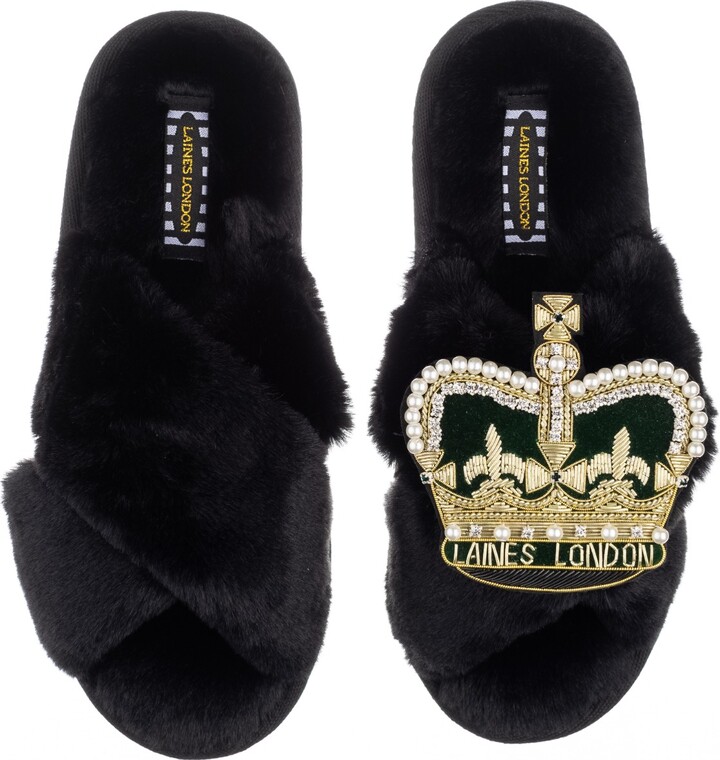 LAINES LONDON - Classic Laines Black Slippers With Deluxe Artisan Crown ...