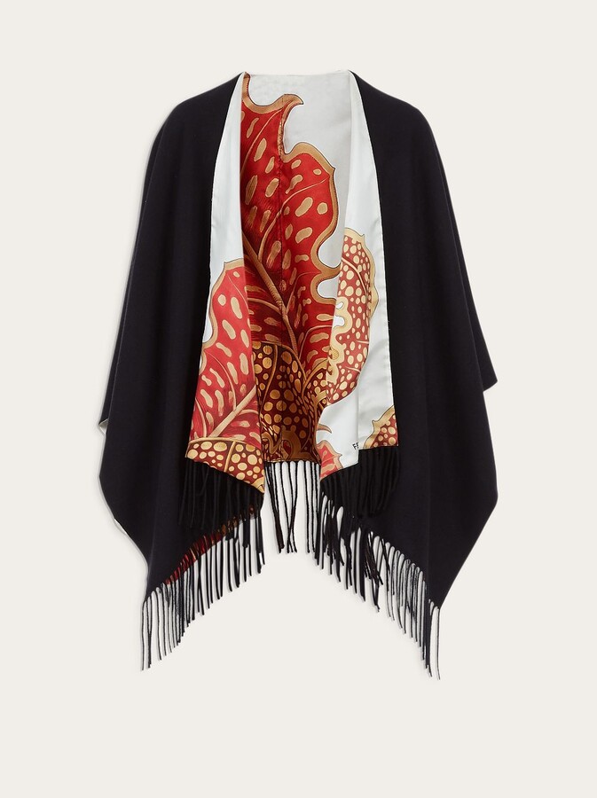 Ferragamo Woman Foliage double face cape BLACK/IVORY/BORDEAUX - ShopStyle