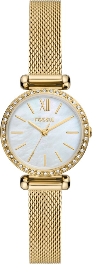 Fossil Women's Tillie Mini Three-Hand, Gold-Tone Stainless Steel Mesh ...