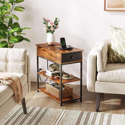 Blockhead Flip Top Side Table With Charging Station, Narrow Side Table ...