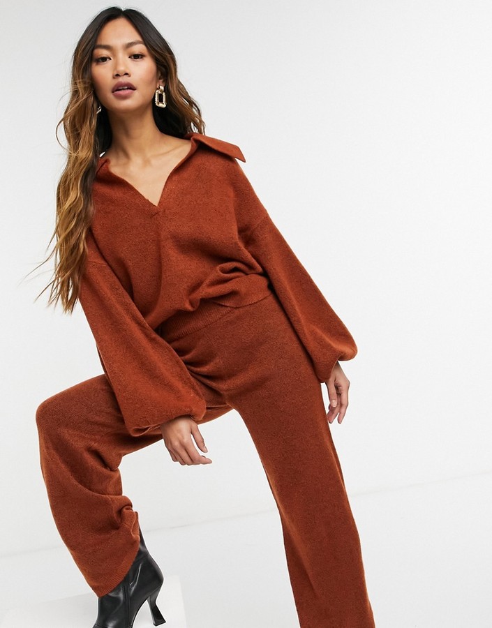 ASOS DESIGN sweater set with open collar detail in rust - ShopStyle