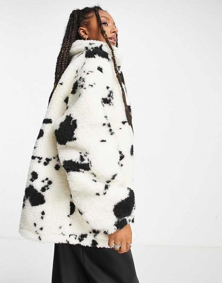 ASOS DESIGN borg jacket in cow print - ShopStyle