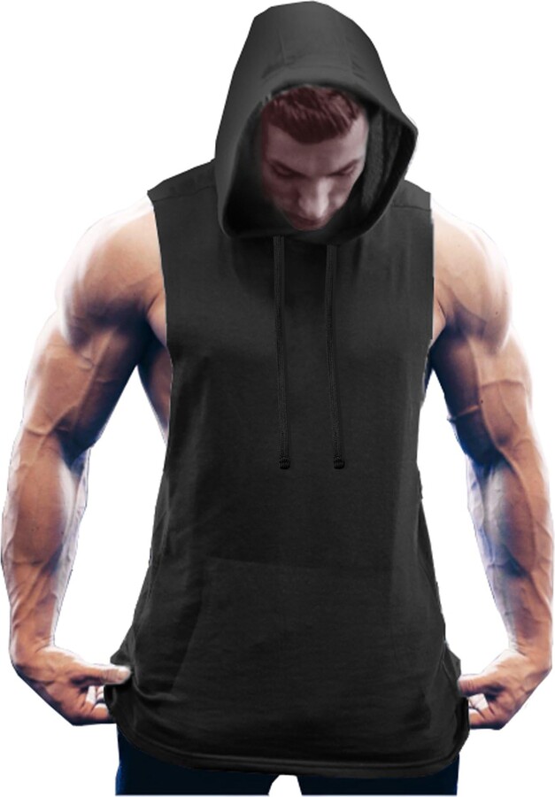 COOFANDY Men's Workout Hooded Tank Tops Bodybuilding Muscle Cut Off T Shirt Sleeveless Gym ...
