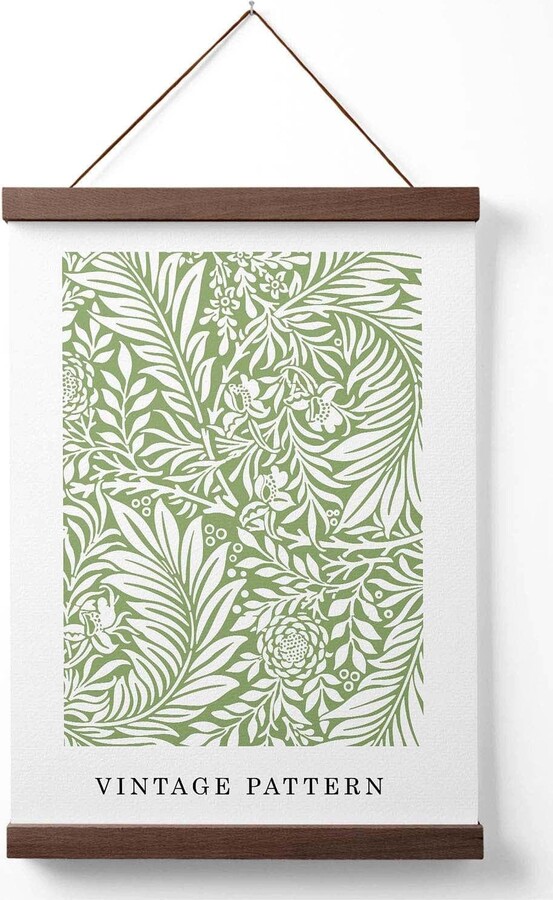 ARTZE William Morris Green Pattern Poster with Walnut Hanger - W43cm x ...