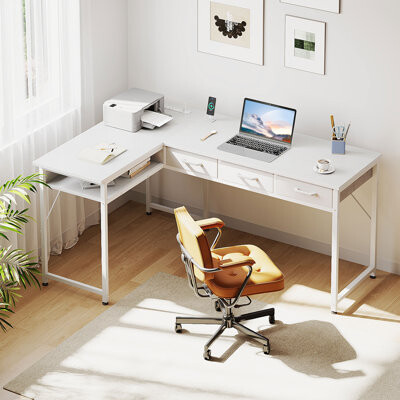 Inbox Zero Reversible Desk With 3-tier Under-desk Drawers, L-shaped ...