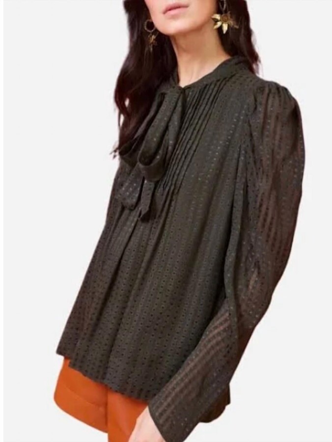 Marie Oliver Kimber Tie-Neck Silk Blouse in Army - ShopStyle Long ...