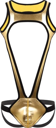 YiZYiF Mens One Piece Holographic Bulge Pouch Wrestling Singlet Jock ...