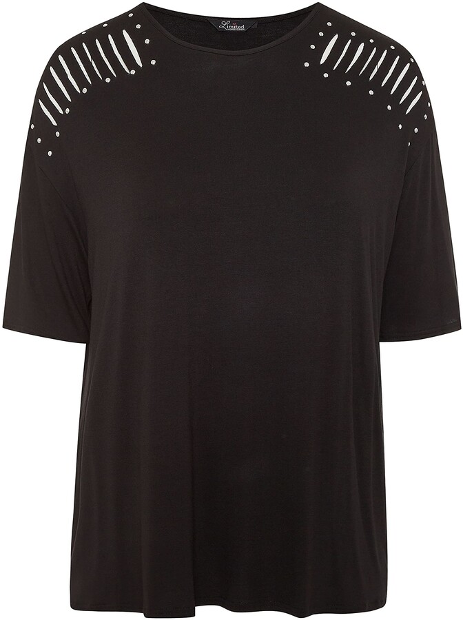 Yours Limited Collection Black Stud Laser Cut Top - Women's - Plus Size ...
