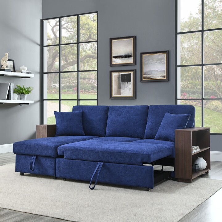 Aoolive Split sofa with pull-out bed, 2 seats sofas, with storage space ...