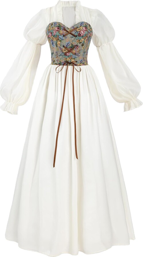 Fiamll White Renaissance Dress for Women Fairy Dress Victorian Medieval ...