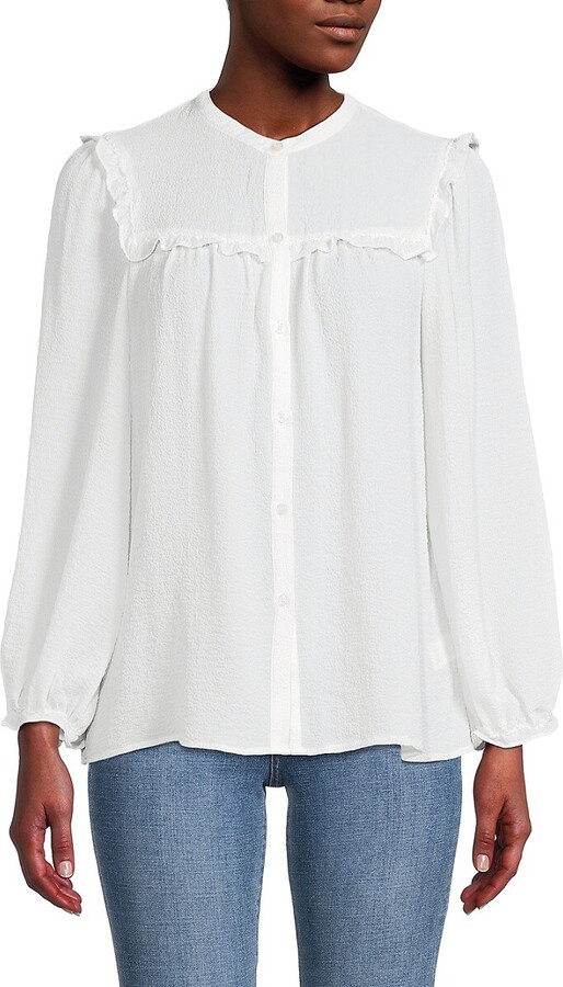 Max Studio Ruffle Button-Front Top - ShopStyle