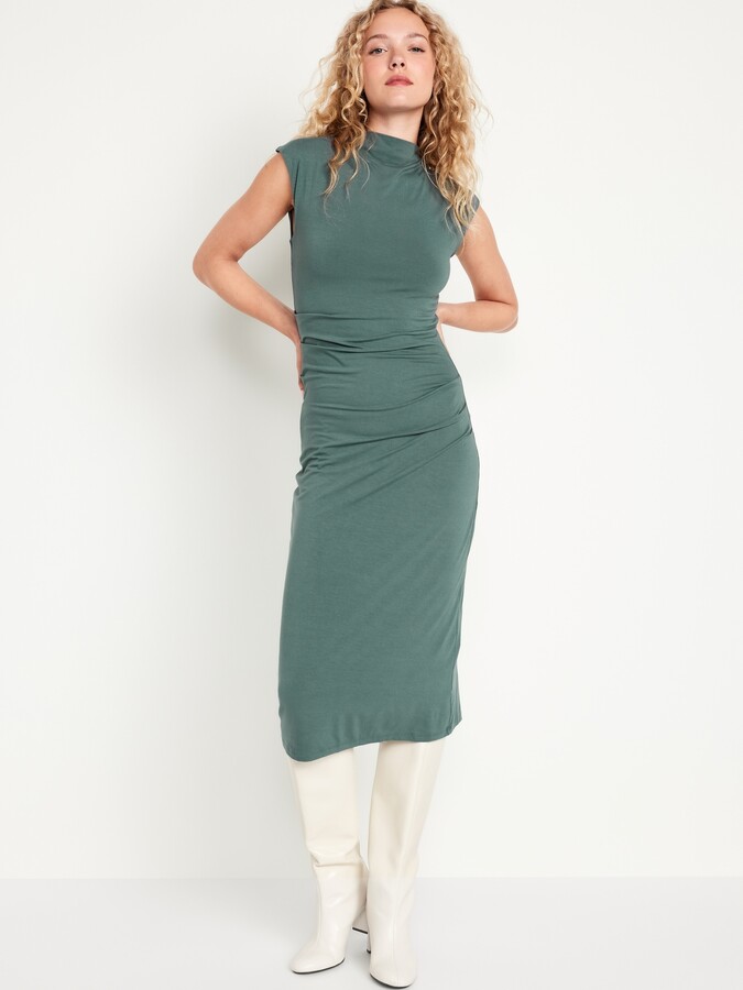 Old Navy Fitted Mock-Neck Midi Dress for Women - ShopStyle