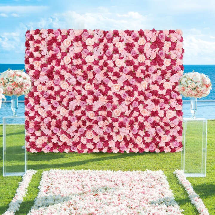 YOUMEHOME Artificial 3D Flower Backdrop Panels 7.5ftx5ft Fuchsia Pink ...