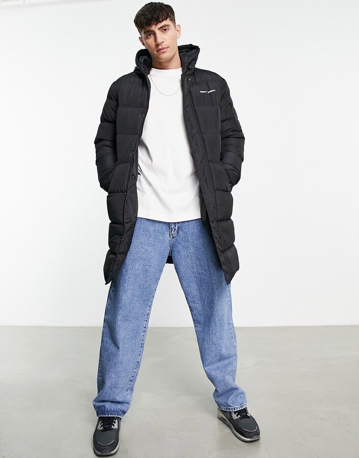 Night Addict long line puffer coat in black - ShopStyle Outerwear