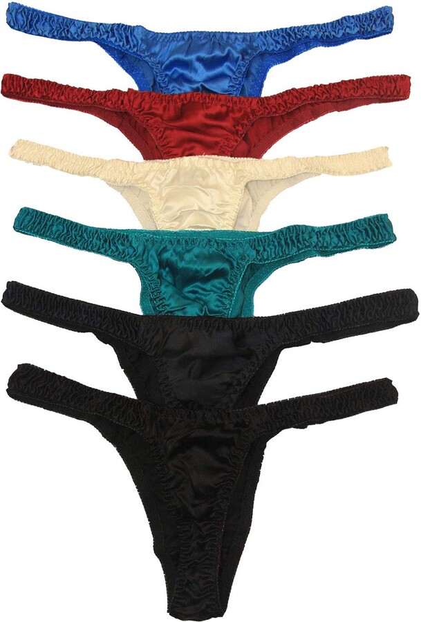 Paradise Silk Women's Pure Silk Thong Panties 6 Pairs in One Economic ...