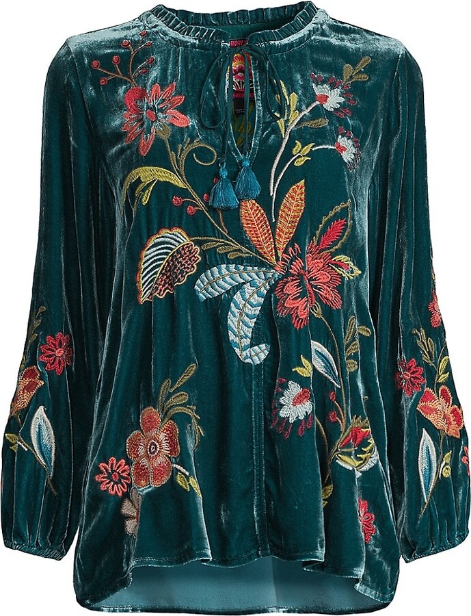Johnny Was, Plus Size Plus Isabella Velvet Field Blouse - ShopStyle Tops