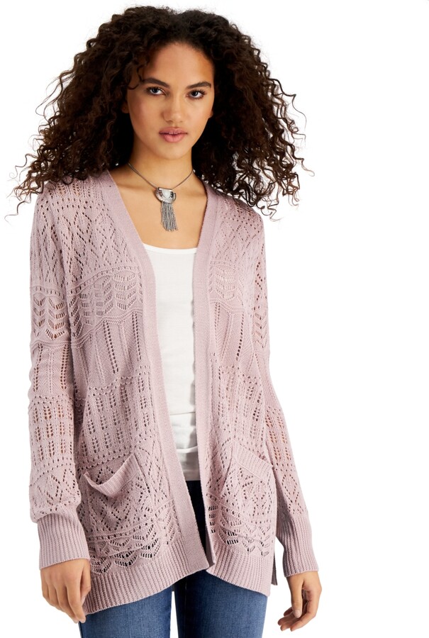 Hippie Rose Juniors' Pointelle Open-Front Cardigan - ShopStyle