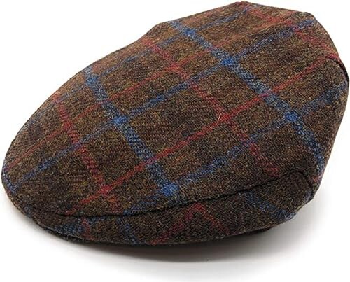 Highland Tweed Gents Harris Tweed Brown Check Flat Cap Made in UK (as8 ...