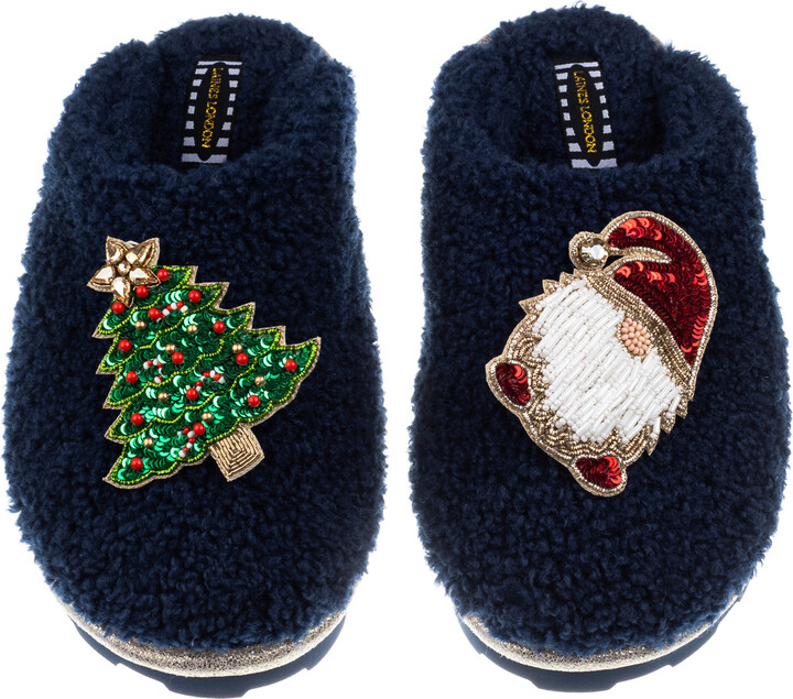 Laines London Women's Blue Teddy Towelling Closed Toe Slippers With ...