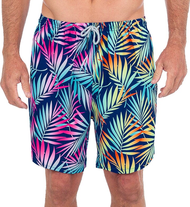 UZZI Amphibious Gear Men's Tropical Island Palms Cabana Swimsuit | Navy ...