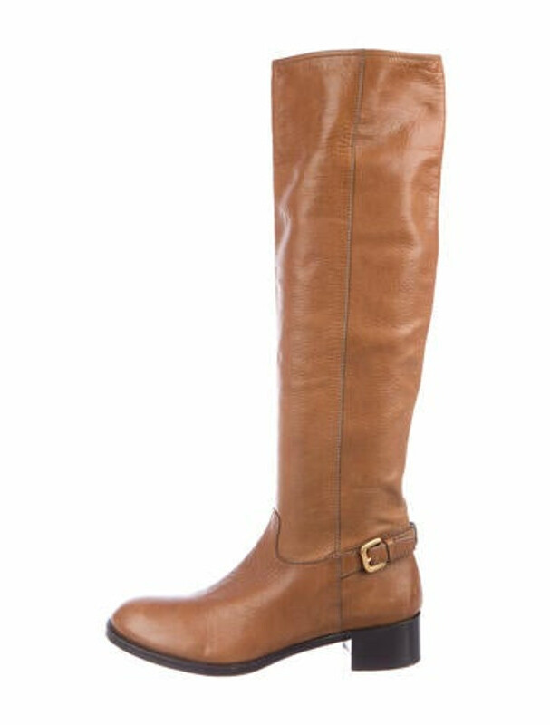 Prada Leather Riding Boots Brown - ShopStyle