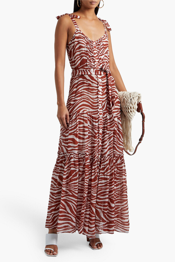 Veronica Beard Michi belted tiered zebra-print jacquard maxi dress ...