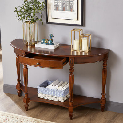 MOYA Vintage Solid Wood Console Table With Storage Shelf, Half Moon ...
