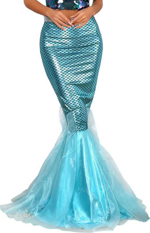 TiaoBug Women Shiny Fishtail Skirt Mermaid Fancy Dress Cascading Tulle ...