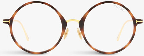 Tom Ford Womens Gold FT5703 Tortoiseshell Round-frame Metal Glasses ...