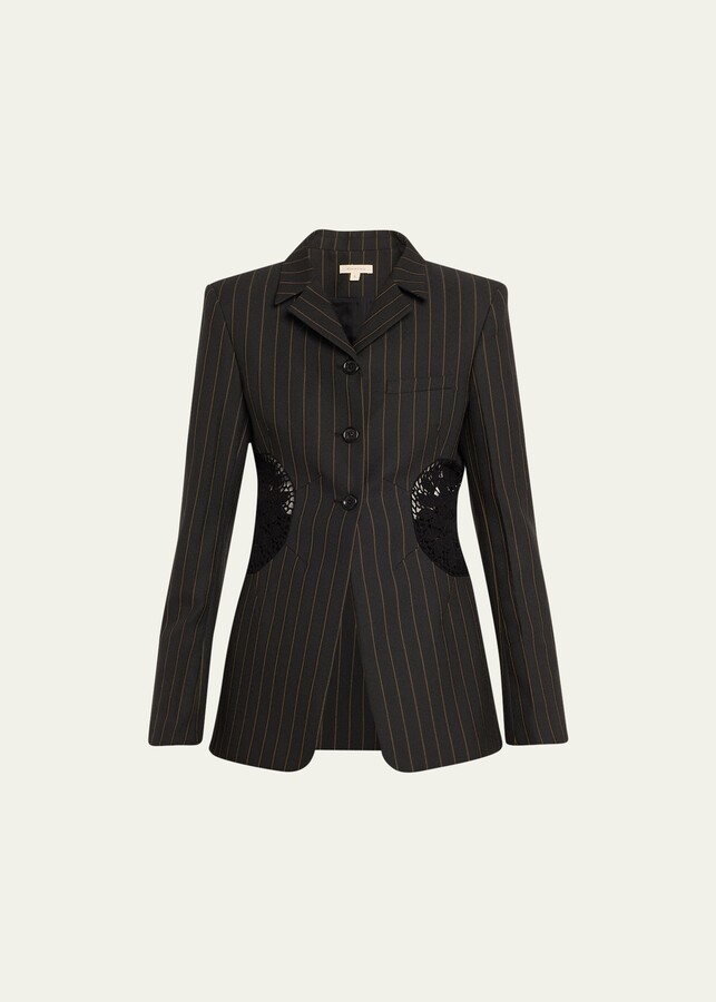 Diotima Long Tower Pinstripe Blazer with Crochet Insert - ShopStyle