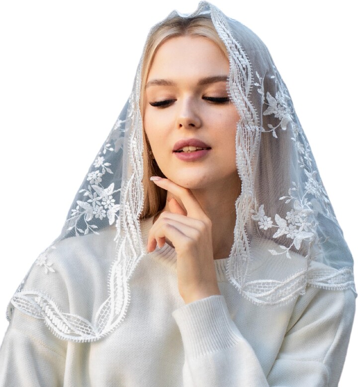 Maria Veils Catholic Mantilla Mass Veil - Triangle Cross Embroidery ...