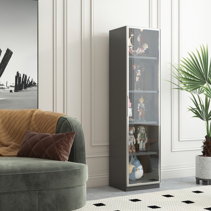 Simplie Fun Single Door Display Cabinet with Adjustable Shelves and Led ...