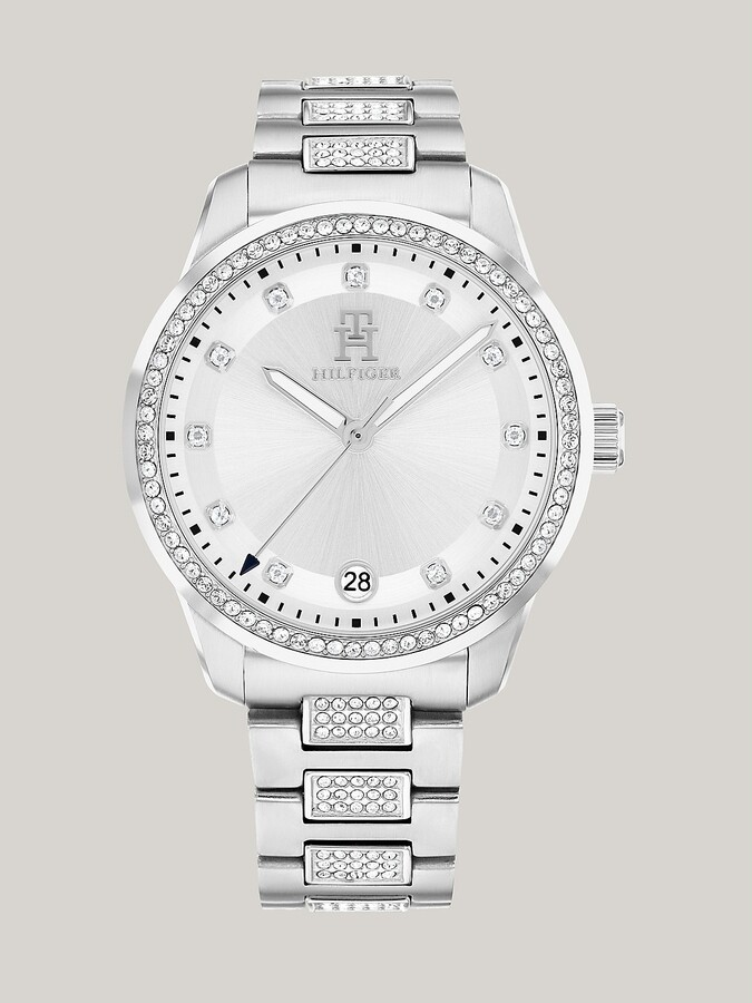 Tommy Hilfiger Women's 36MM T85 White Dial Crystals Watch - White ...