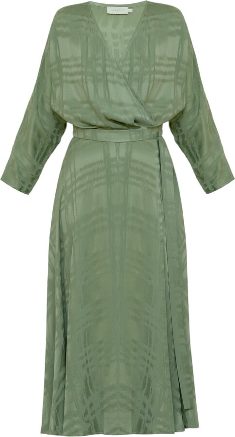 Undress Cleo Fern Green Cupro Midi Wrap Dress With Cirlce Cut Skirt ...