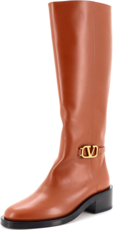 Valentino Garavani Women's VLogo Knee-High Boots Leather - ShopStyle
