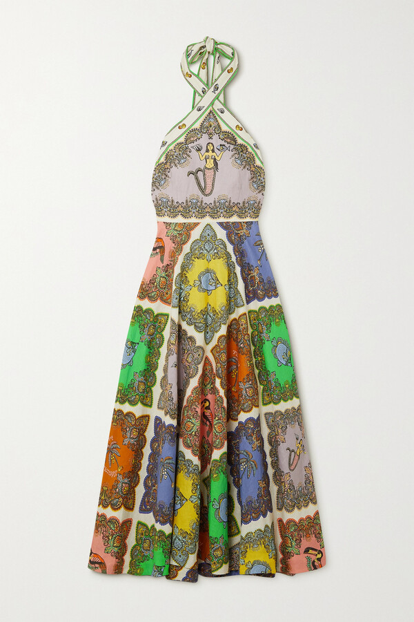 ALÉMAIS ALÉMAIS - Trippy Troppo Printed Linen Halterneck Maxi Dress ...