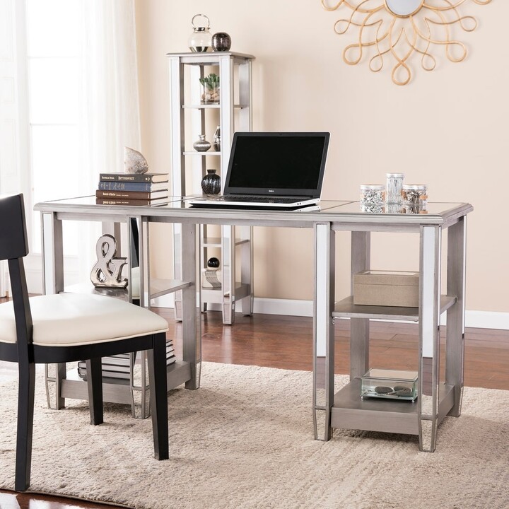 SEI Vedlin Matte Silver Mirrored Desk - ShopStyle Furniture