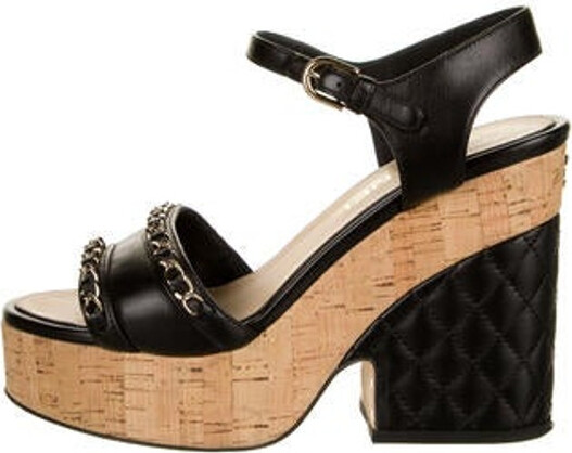 Chanel Interlocking CC Logo Chain Accent Leather Sandals - ShopStyle