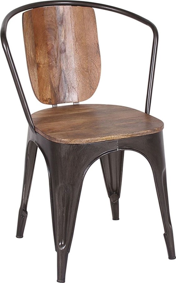 Mango & Acacia Ingvall Industrial Iron & Mango Wood Side Dining Chairs ...