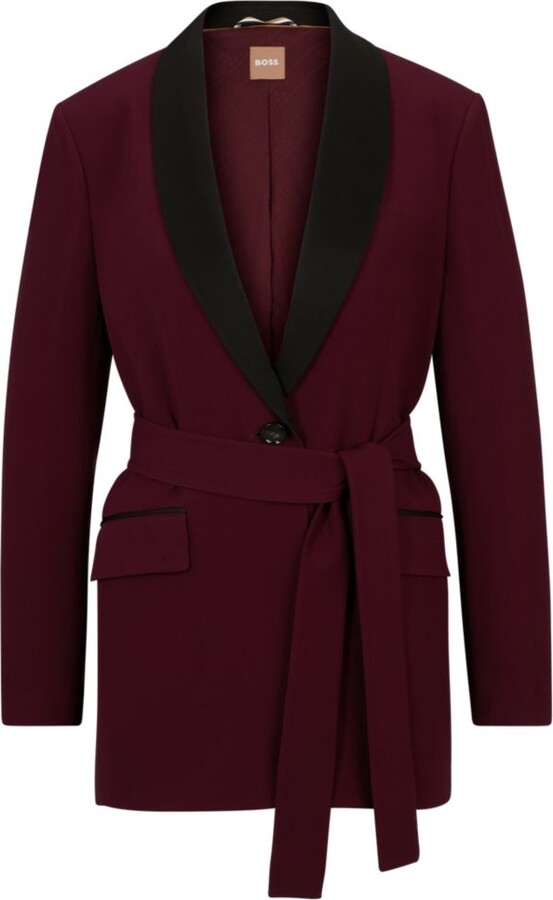 HUGO BOSS Oversize-fit jacket with tie belt and silken trims ...