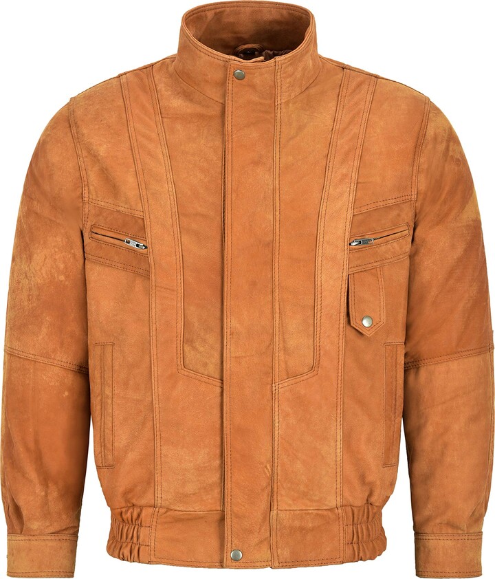 Smart Range Leather Men's Real Leather Jacket Blouson Bomber Tan Buff ...