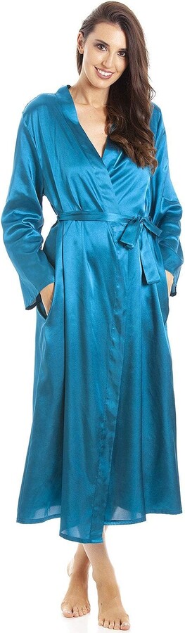 Camille Womens Long Length Teal Green Satin Wrap Lightweight Dressing ...