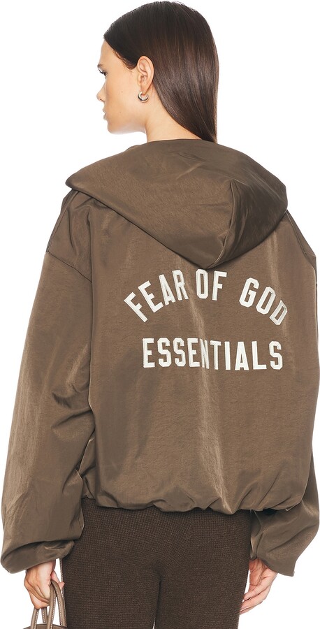 Essentials Hooded Bomber Jacket in Brown - ShopStyle