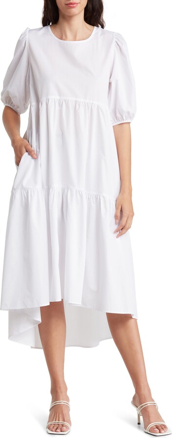 Know One Cares KNOWONECARES Short Sleeve Tiered High/Low Midi Dress ...