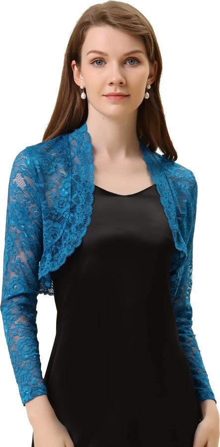 Allegra K Women's Lace Shrug Elegant Long Sleeve Sheer Short Lace ...