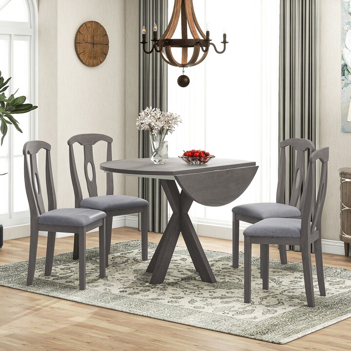 5-Piece Kitchen Dining Table Set Wood Round Dining Table and chair ...