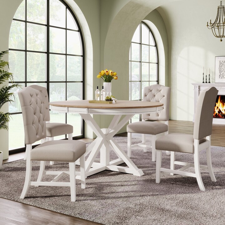 EDWINRAY Classic Retro Dining Table Set with 4 Chairs & Butterfly Leaf ...
